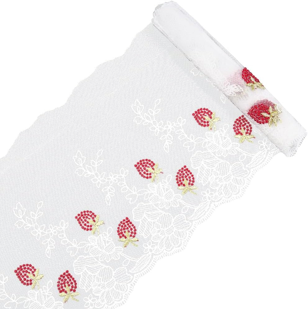 2 Yards x 7.9 Inch Lace Trim Mesh Tulle Red Strawberry Fruits Motif ...