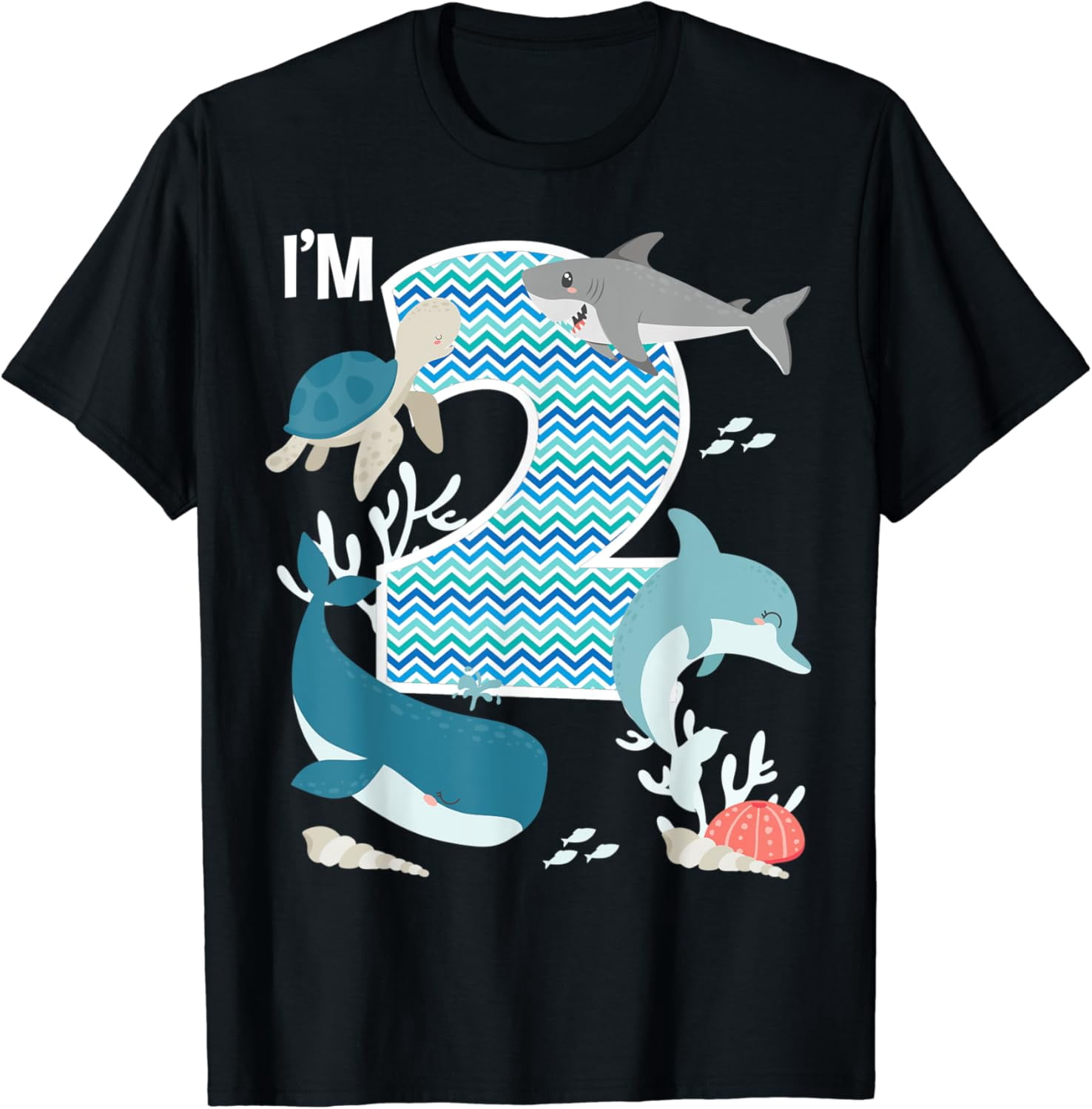 2 Year Old Ocean Life Whale Dolphin Shark 2Nd Birthday T Shirt ...