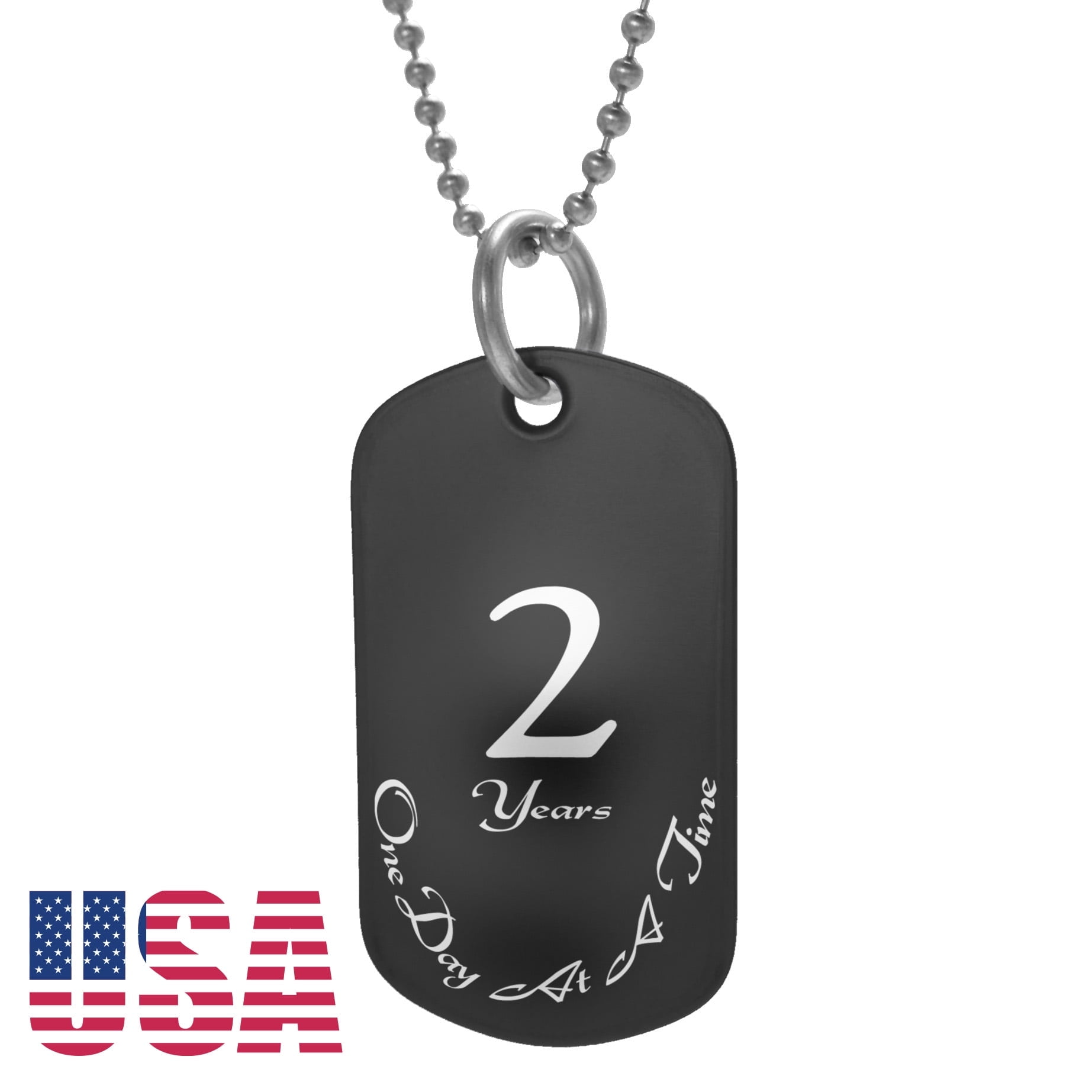2 Year Sober Birthday Black Stainless Steel Dog Tag Necklace AA ...