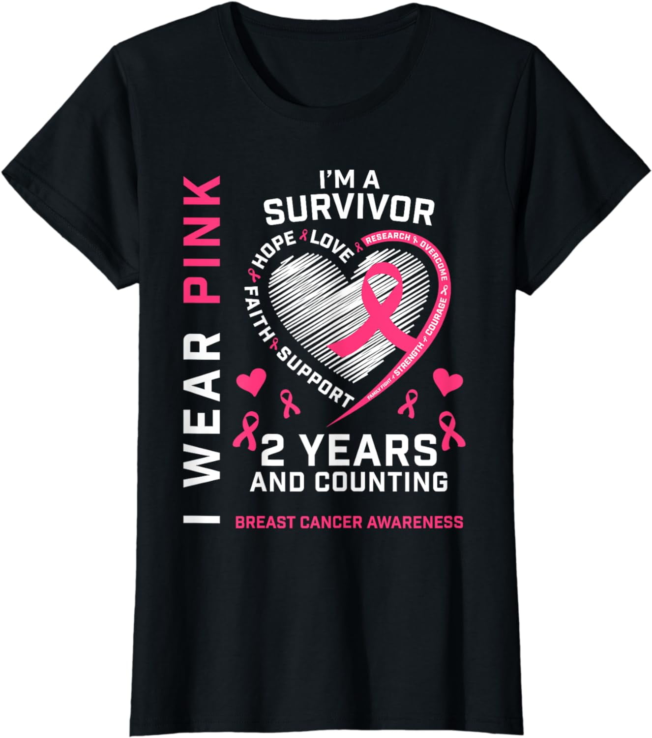 2 Years Cancer Free I Wear Pink I'm A Breast Cancer Survivor T-Shirt ...