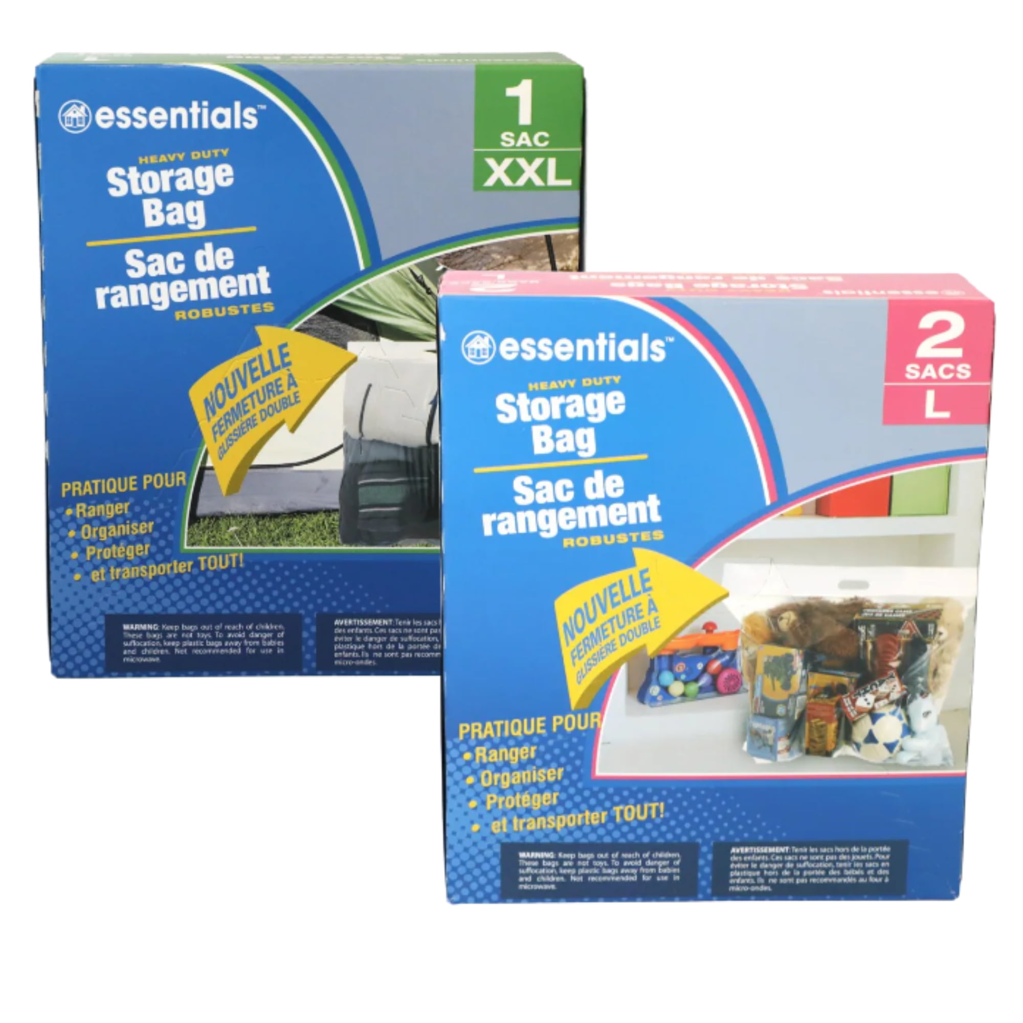 (2) Zipper Top Storage Bag with Handles, Large and XXL Sizes Resealable ...