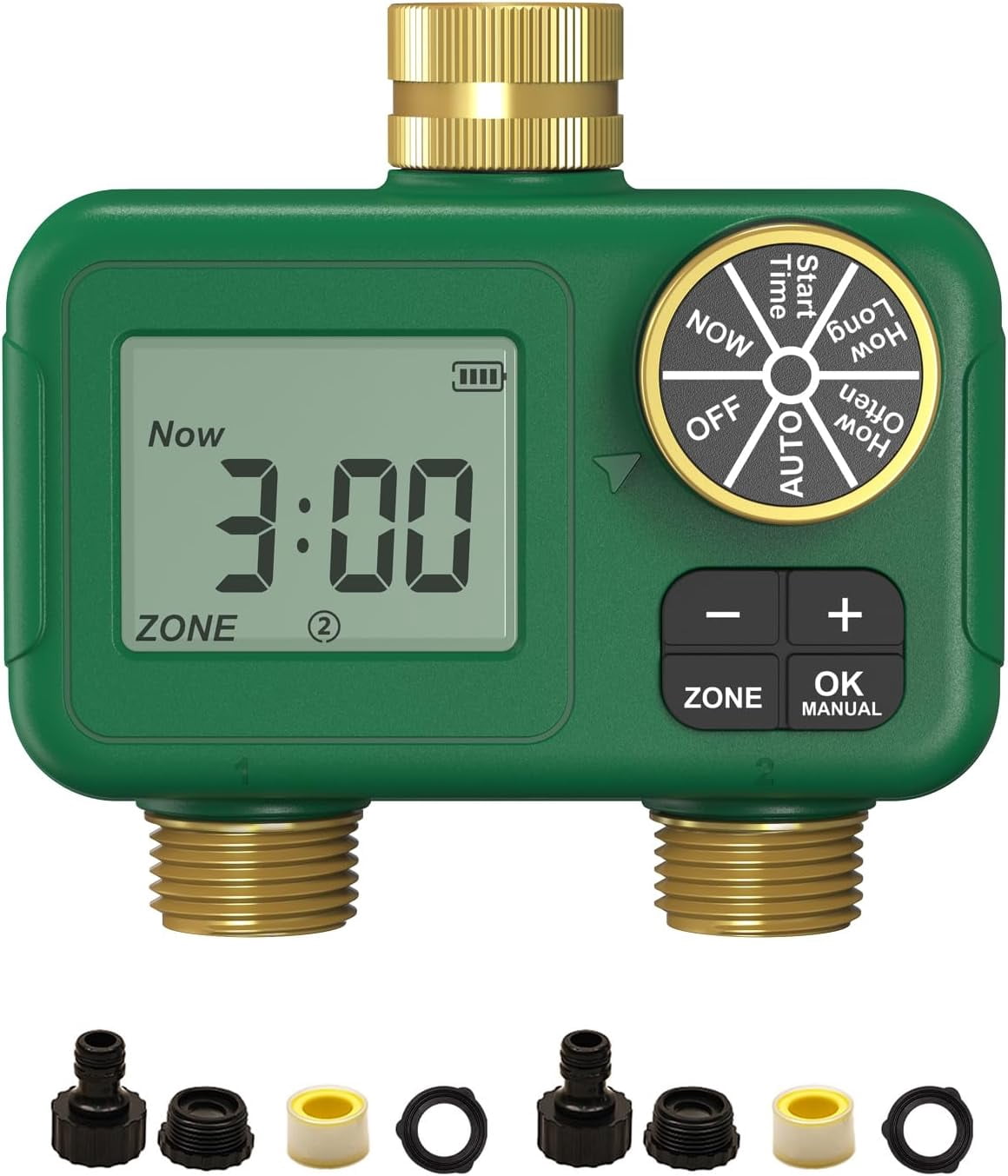2 Zone Battery Operated Garden Hose Water Timer with 3/4 Inch Brass ...