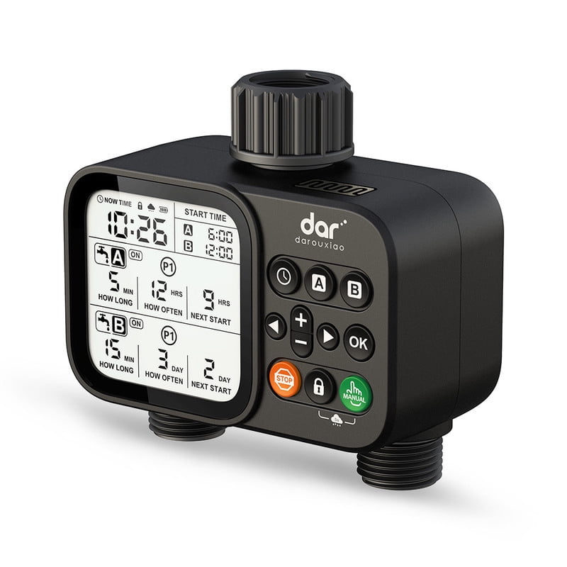 2-Zone Programmable Irrigation Timer with Timed Watering, Rain Sensor ...