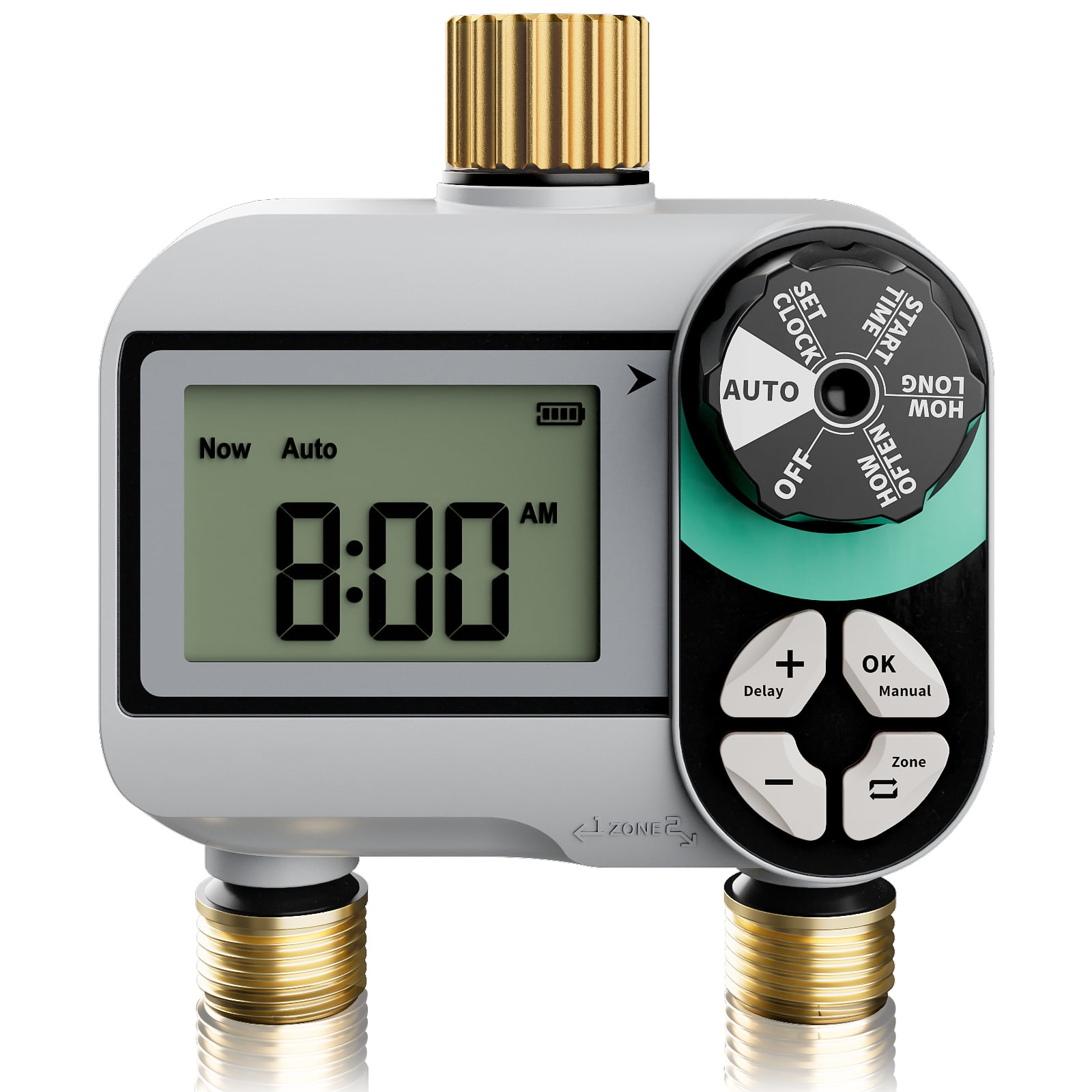 2 Zone Sprinkler Timer with Brass Inlet & Outlet, Programmable Water ...