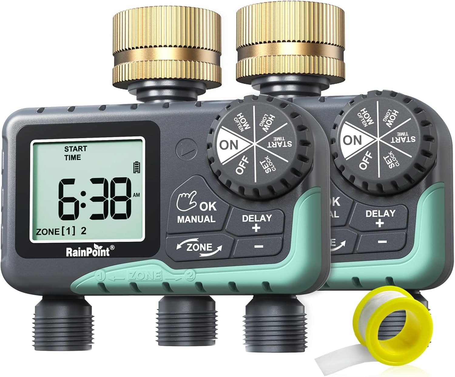 2 Zone Sprinkler Timer with Brass Swivel - 2pcs Water Timer for Garden ...