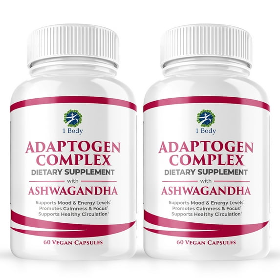 1 Body Adaptogen Complex Vegan Capsules (2 bottles) - Cortisol Manager & Herbal Supplements ...