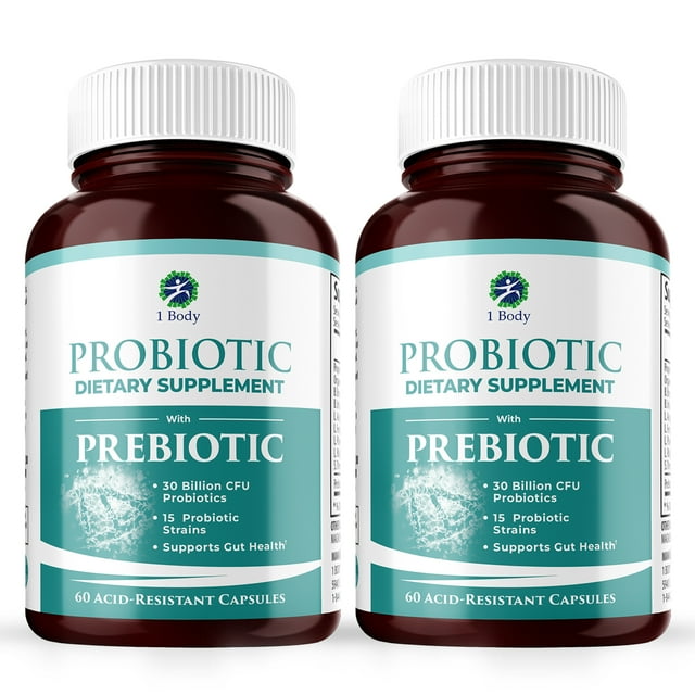 (2 bottles) 1 Body Probiotic 30 Billion CFU Supplement with Prebiotics ...