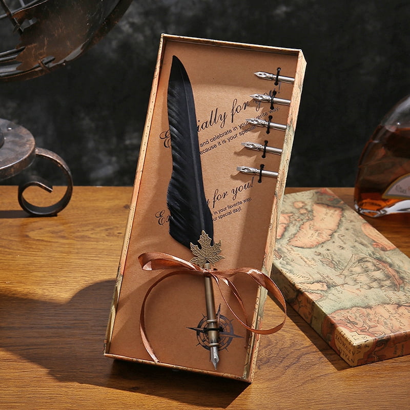 2 box Feather Quill Pen Vintage Feather Dip Ink Pen set Alloy Pen Stem ...