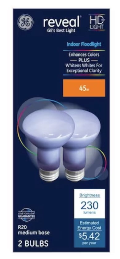 (2 bulbs) GE 42740 Reveal R20 Color Enhancing Dimmable R20 Flood ...