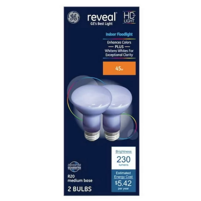 (2 bulbs) GE 42740 Reveal R20 Color Enhancing Dimmable R20 Flood ...