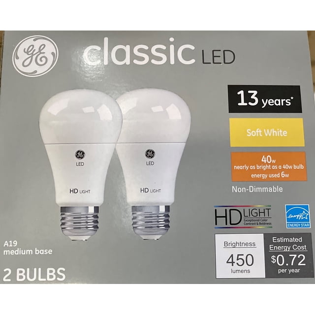 (2 bulbs) GE 46793 classic LED Soft White A19 LED light bulb, 45 watt ...