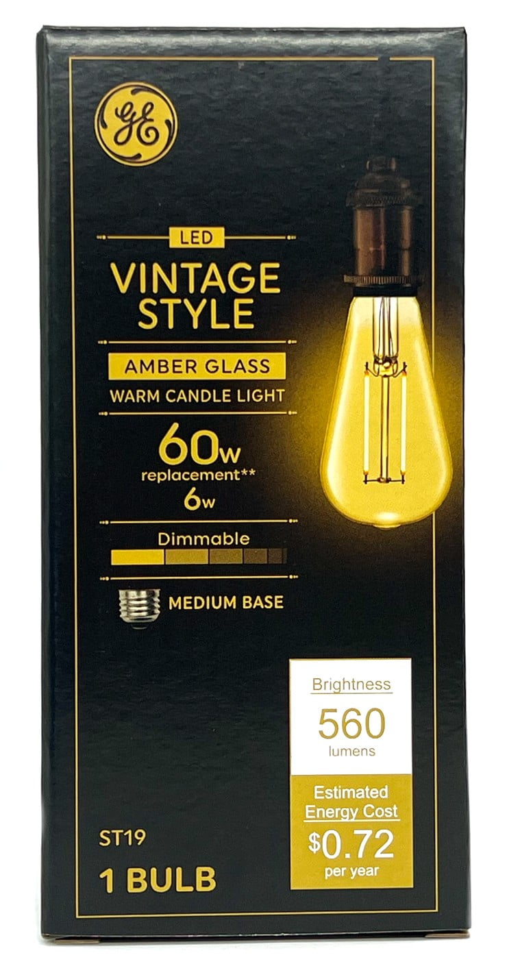 (2 bulbs) GE Vintage LED ST19, Amber Glass, 6 watts, 560 lumens ...