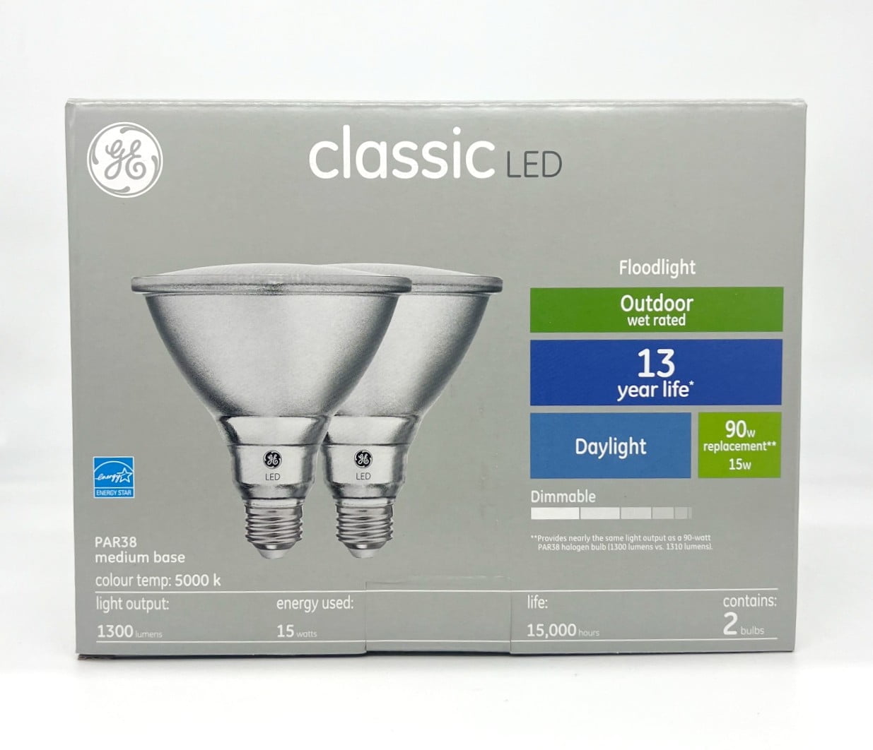 (2 bulbs) GE classic LED PAR38 Floodlight, 15 watts, 1300 Lumens ...