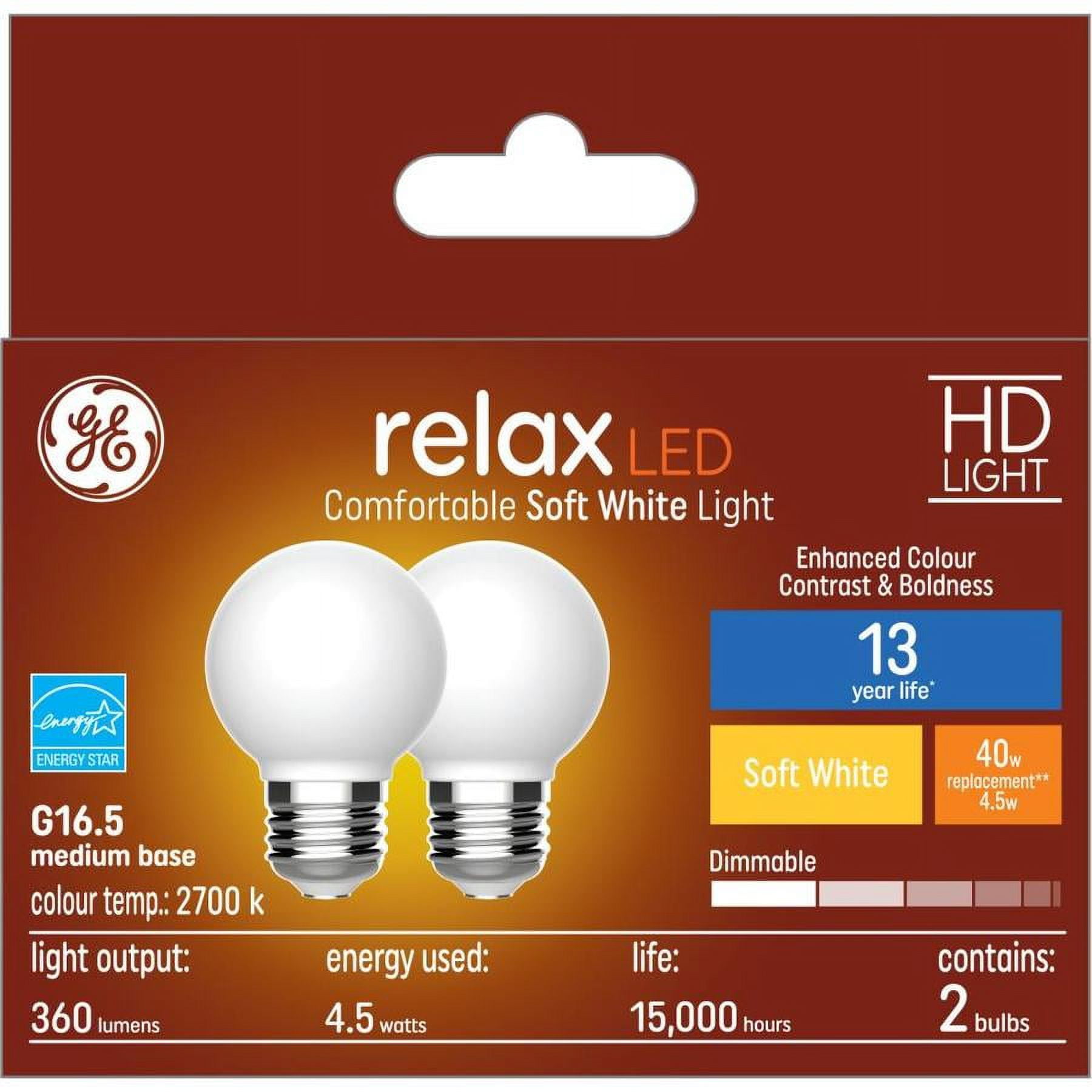 GE Relax LED G16.5 Dimmable Globe Light Bulbs, 40 Watt Replacement ...