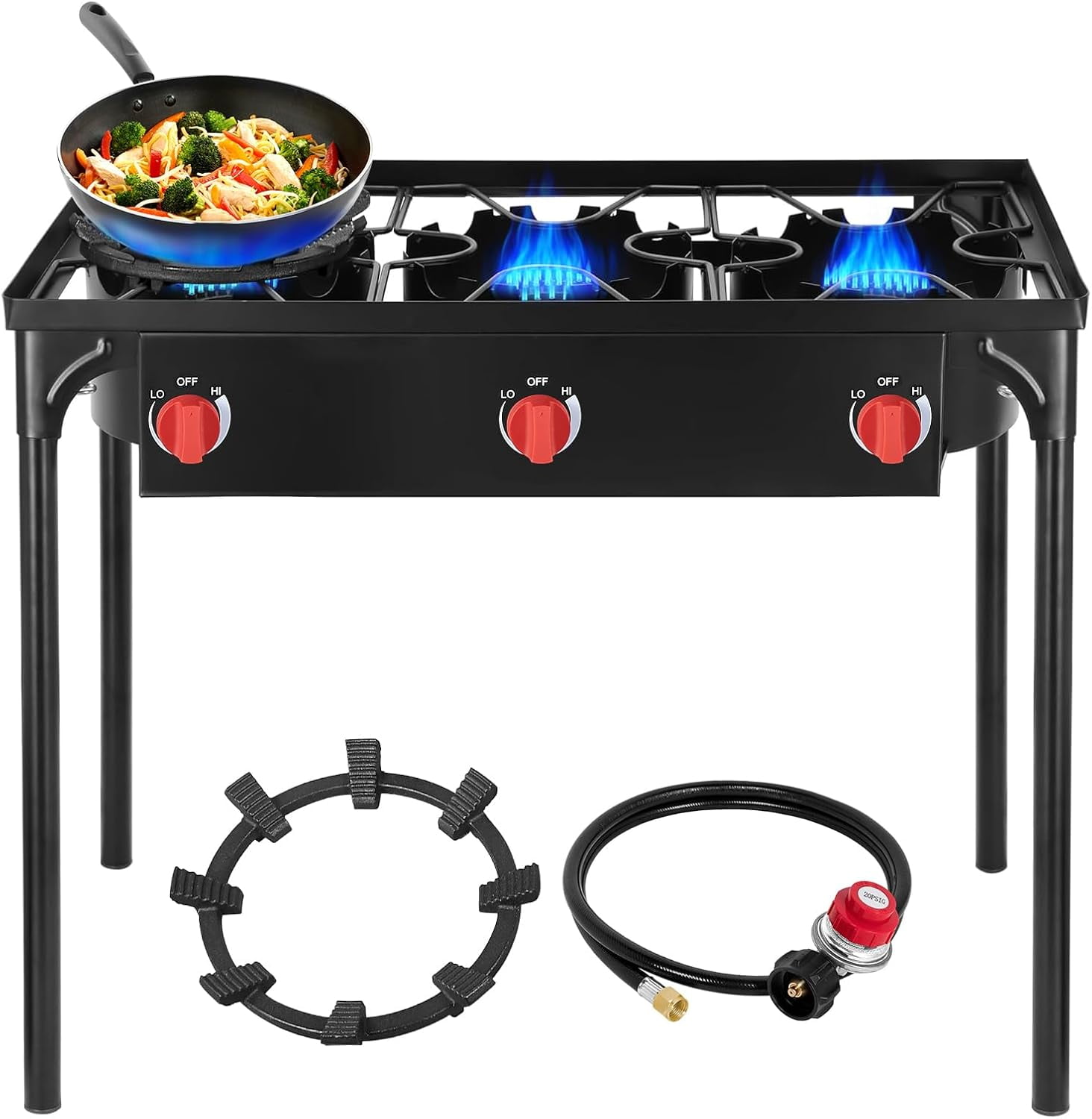 2 burner Camping Stove with Auto Ignition Button,Side Shelves ...