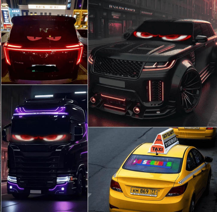 2 car demon eye lights, programmable flexible LED display screen with ...