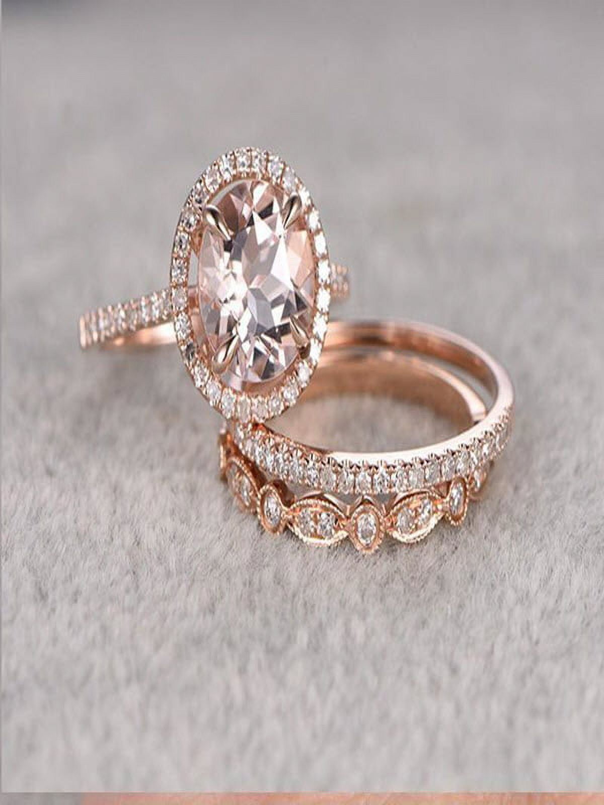 2 carat Morganite and Moissanite Diamond Trio Ring Set in 10k Rose Gold ...