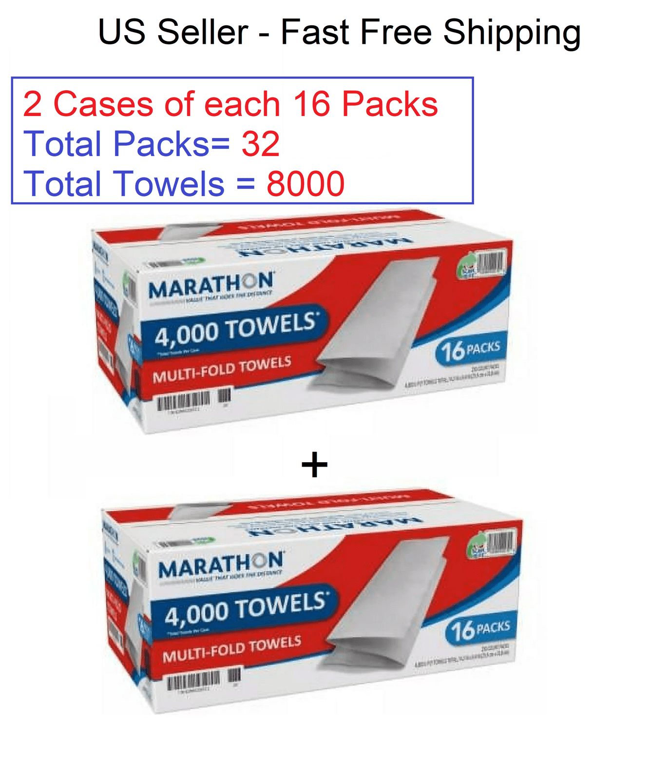 2 case Marathon Multifold 1-Ply White Paper Towels 16 Pks per case, 250 ...