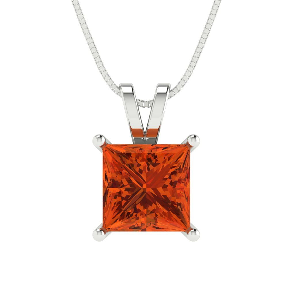 2 cctw Simulated Red Diamond White Gold Plated Pendant with 18" Box ...
