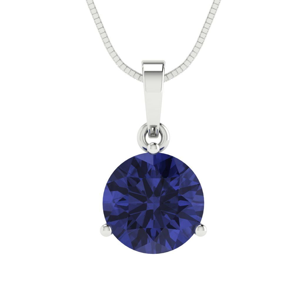 2 cctw Tanzanite White Gold Plated Pendant with 16" Box Chain (8.0mm ...