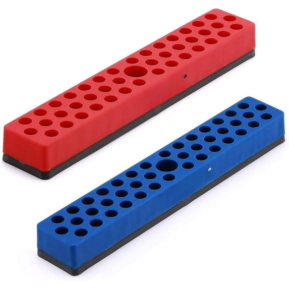 2 count 1/4" Hex Bit Organizer with Base - Red & Blue, 86 Hole Bit ...