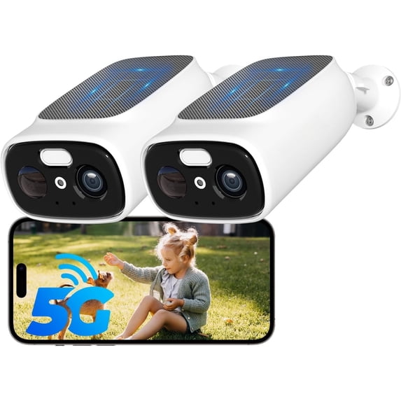 2 count 2.4G/5G WiFi Cameras for with Embedded Solar Panel,2.5K Solar ...