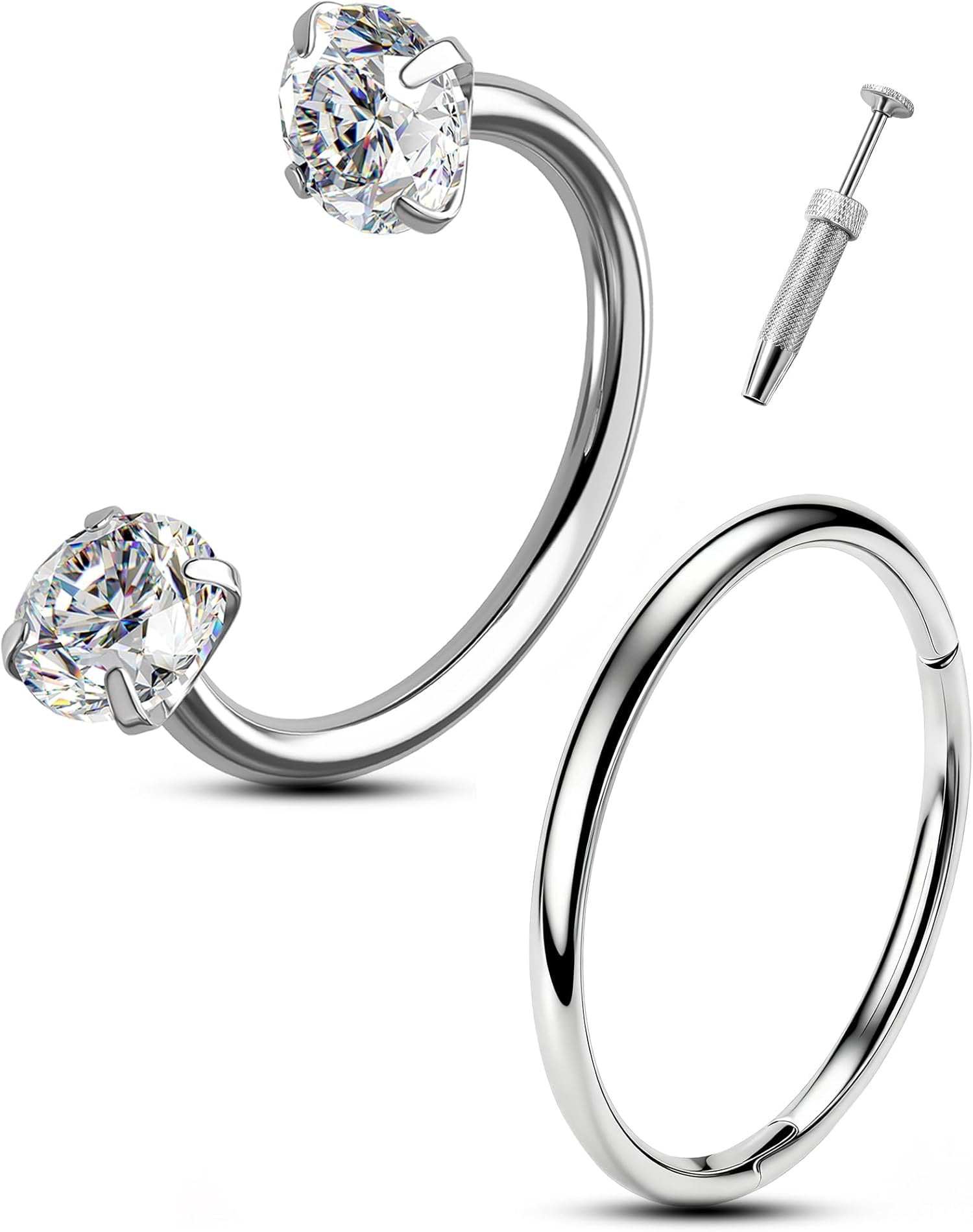 2 count 20G Nose Rings Hoops, Internally Threaded Horseshoe Double ...