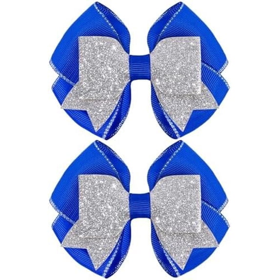 2 count 3.5 Inch Blue Glitter Hair Bows for Girls, Sparkly Sequin Hair ...