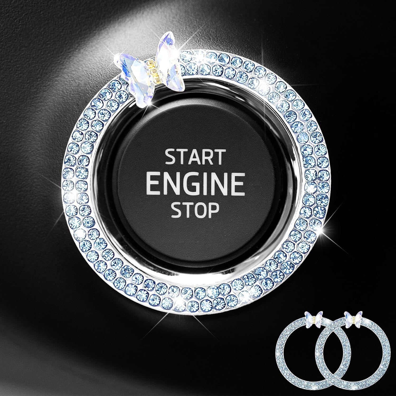 2 count Bling Ring Emblem Sparking, Butterfly Button Rings and Knob ...
