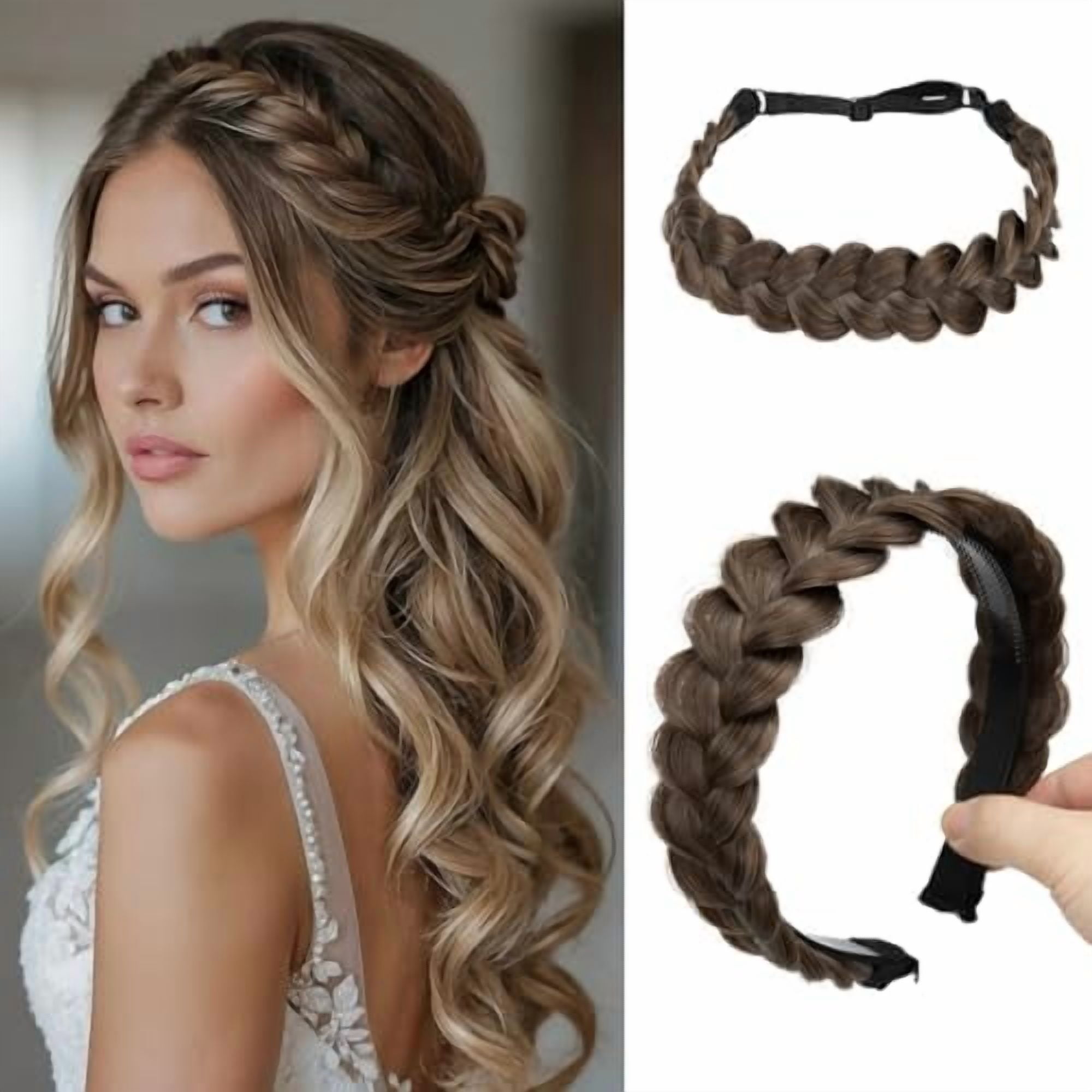 2 count Braided Headbands for Women Synthetic Hoops Bands Braid band ...