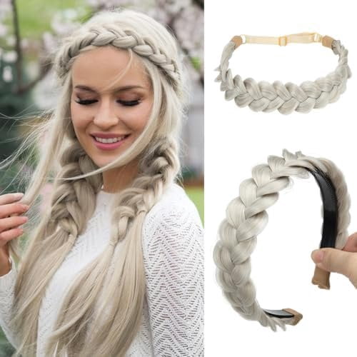 2 count Braided Headbands for Women Synthetic Hoops Bands Braid band ...