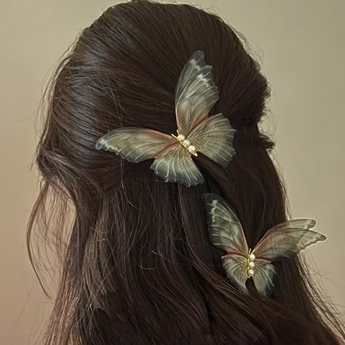2 count Butterfly Hair Clips Boho Big Green Moving Butterfly Hair ...