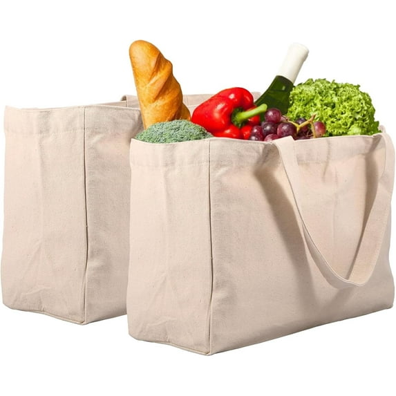 2 count Canvas Grocery Bags with Handles,Large Capacity Grocery ...