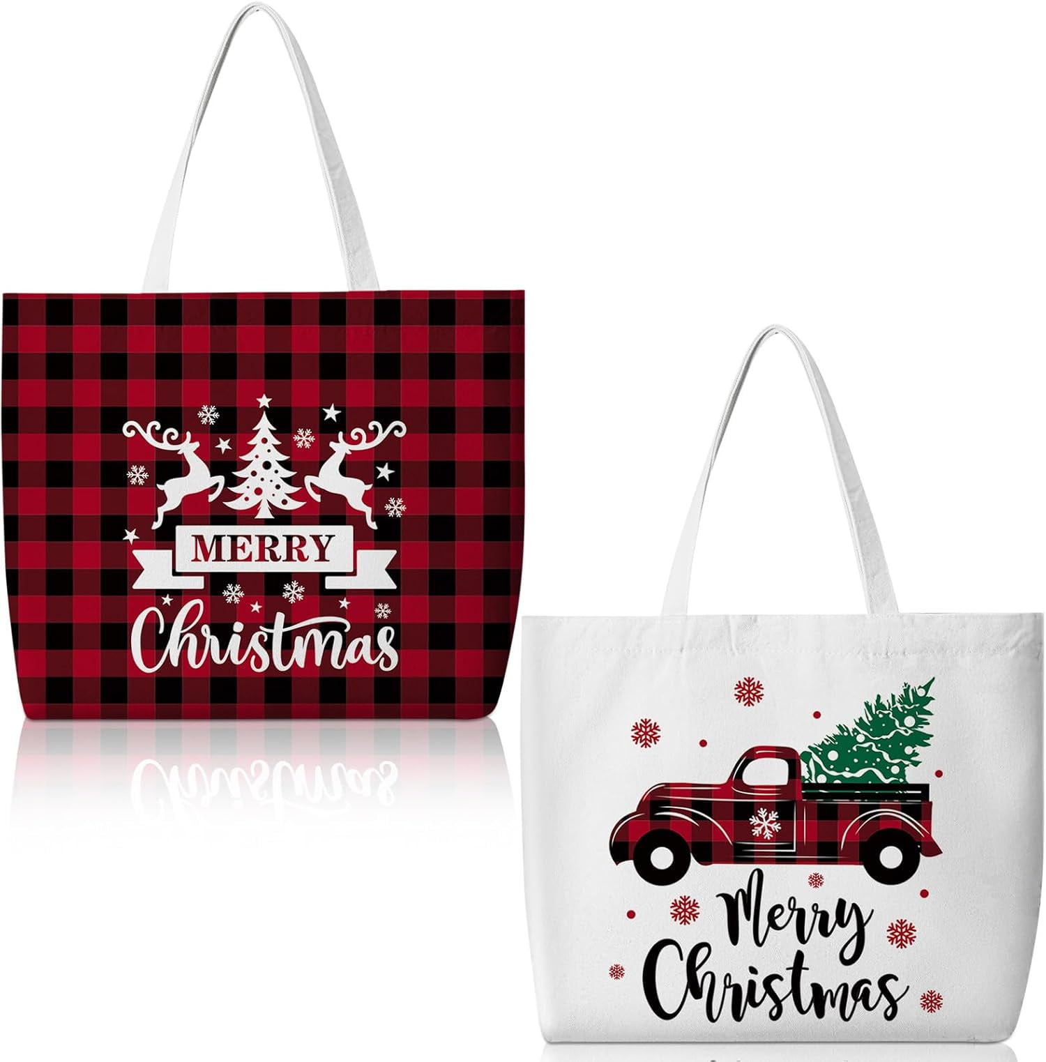2 count Christmas Canvas Tote Bags Merry Xmas Tree Aesthetic Grocery ...