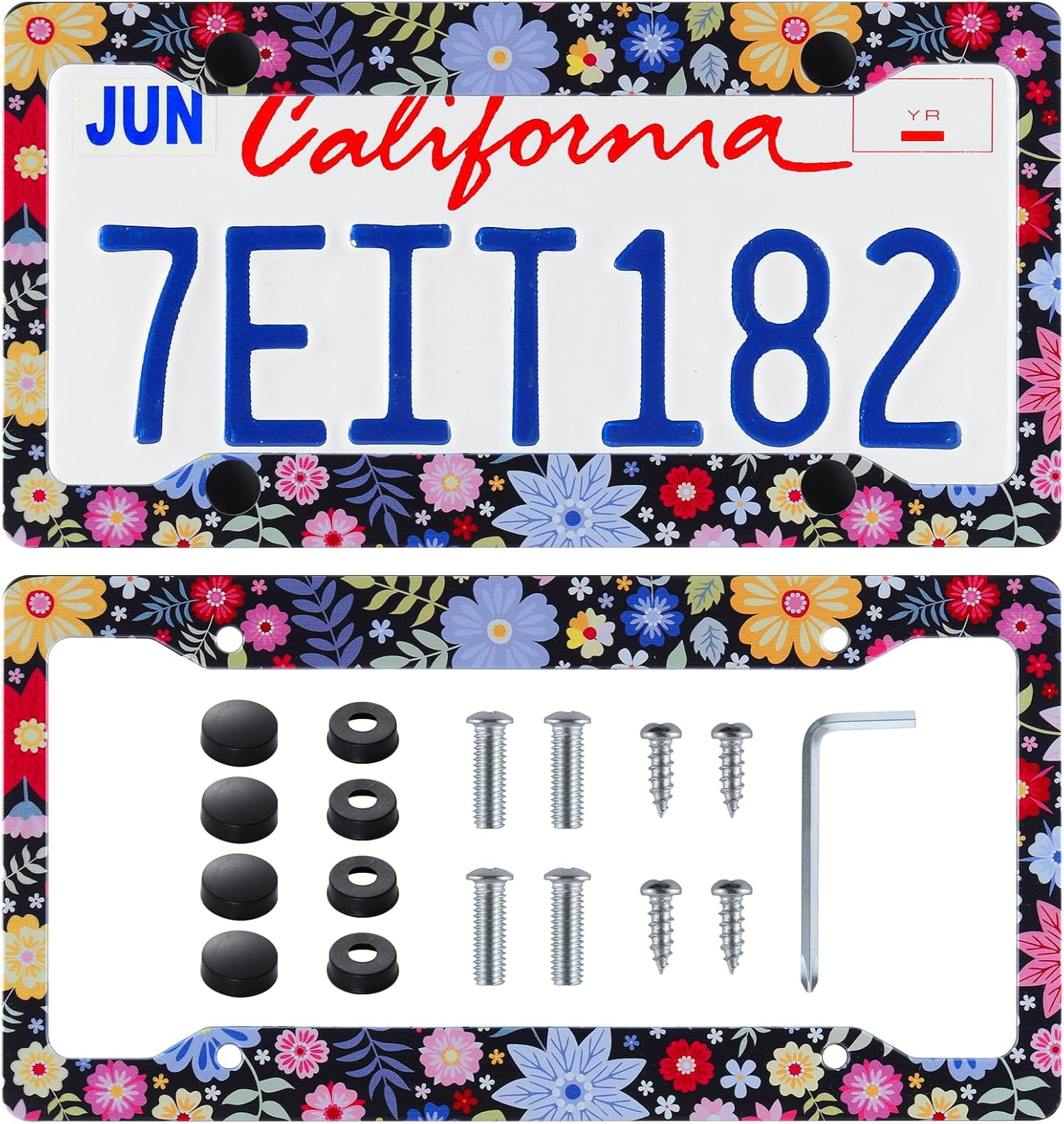 2 count Colorful Floral License Plate Frames, 4 Holes License Plate ...