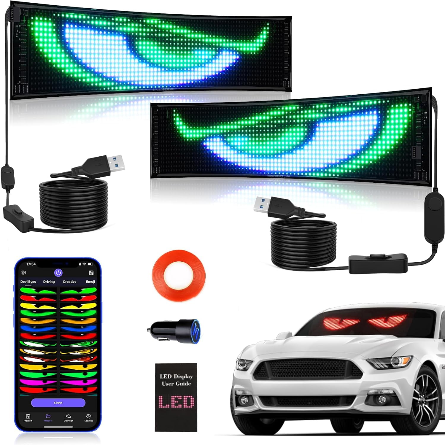 2 count Devil Eyes Light for , 15''x4''Flexible Scrolling Display for ...