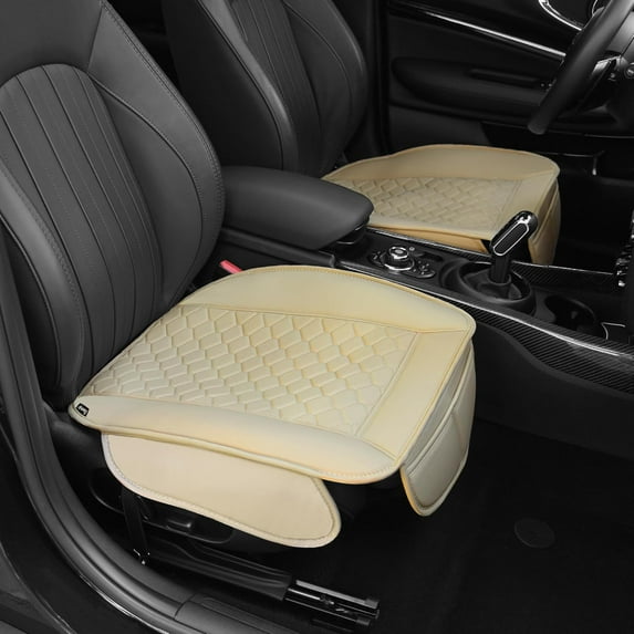 2 count Faux Leather Beige Seat Covers with Padded Comfort and Storage ...