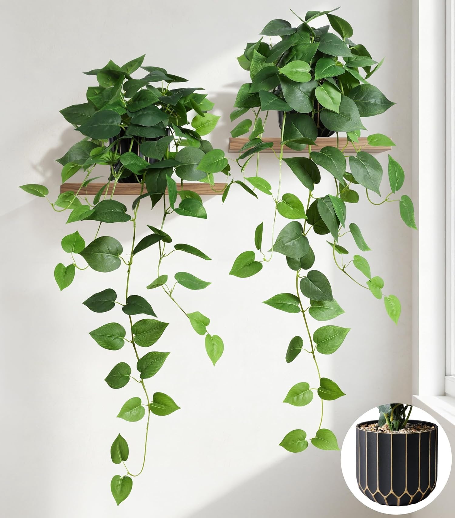 2 count Faux Pothos Potted Indoor Artificial Realistic Greenery Table ...