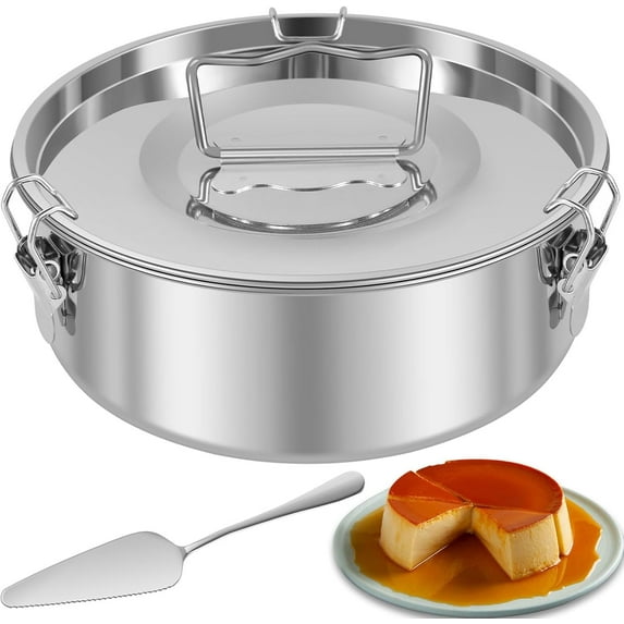 2 count Flan Pan 1.5QT Capacity Stainless Steel Flan Mold with Lid and ...