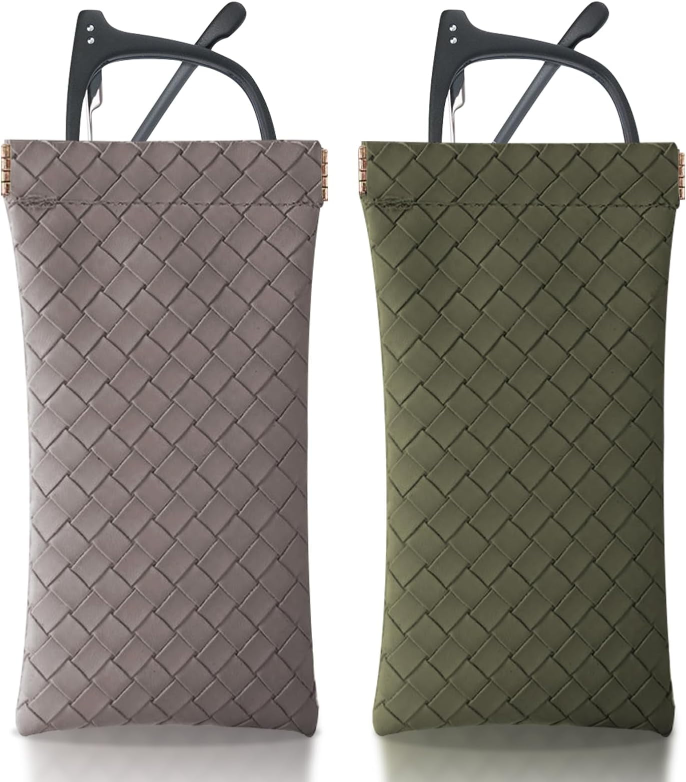 2 count Glasses Case Eyeglass Sunglasses Pouch Portable Squeeze Soft Leather Linen Woven Cute ...