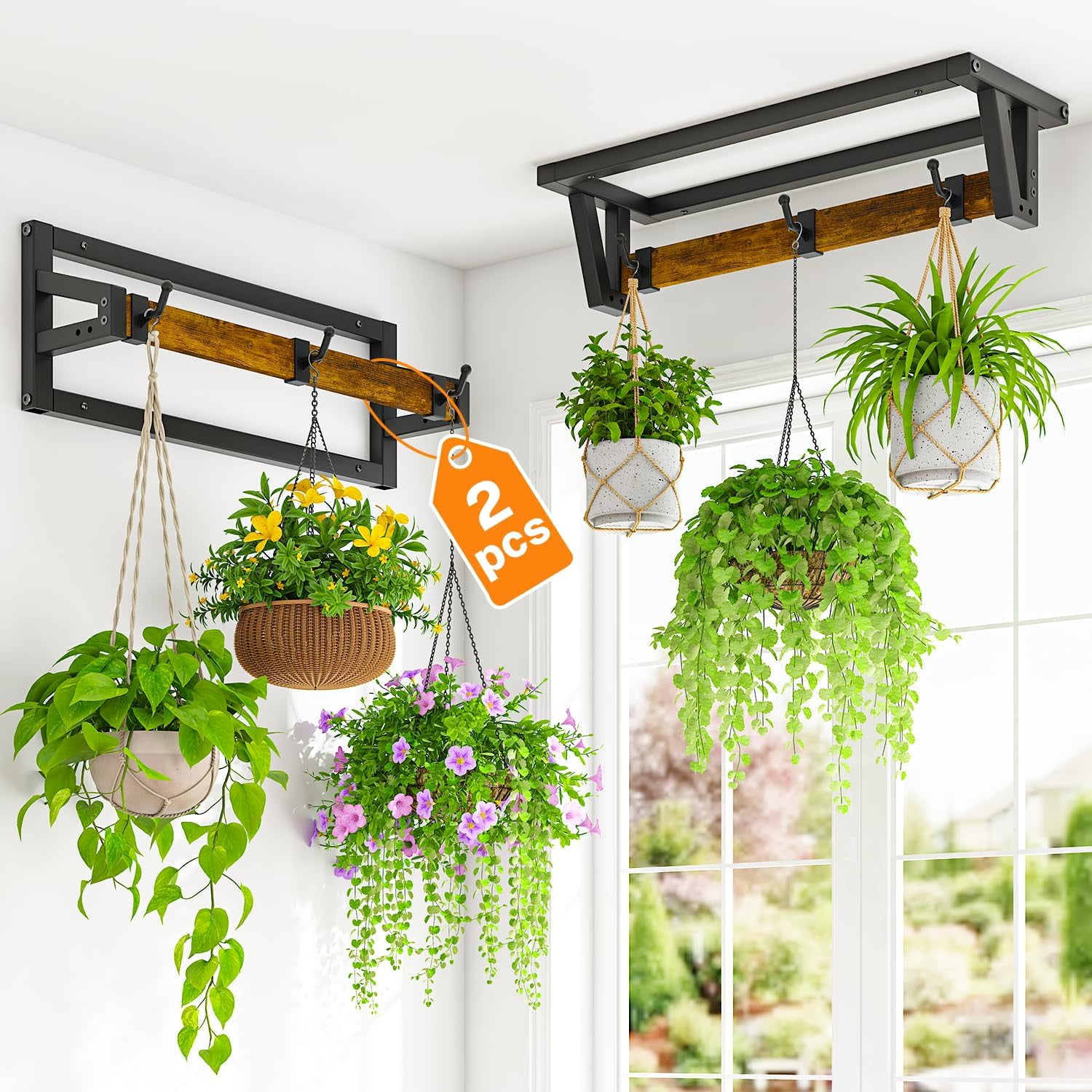 2 count Hanger Indoor with 6 Hooks, and Wall Mounted Rod, Shelves ...