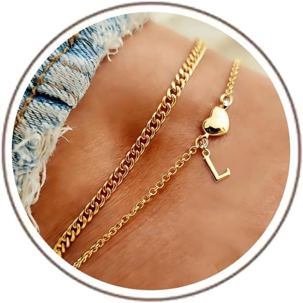 2 count Initial Ankle Bracelets for Women 14K Dainty Layered Letter A-Z ...