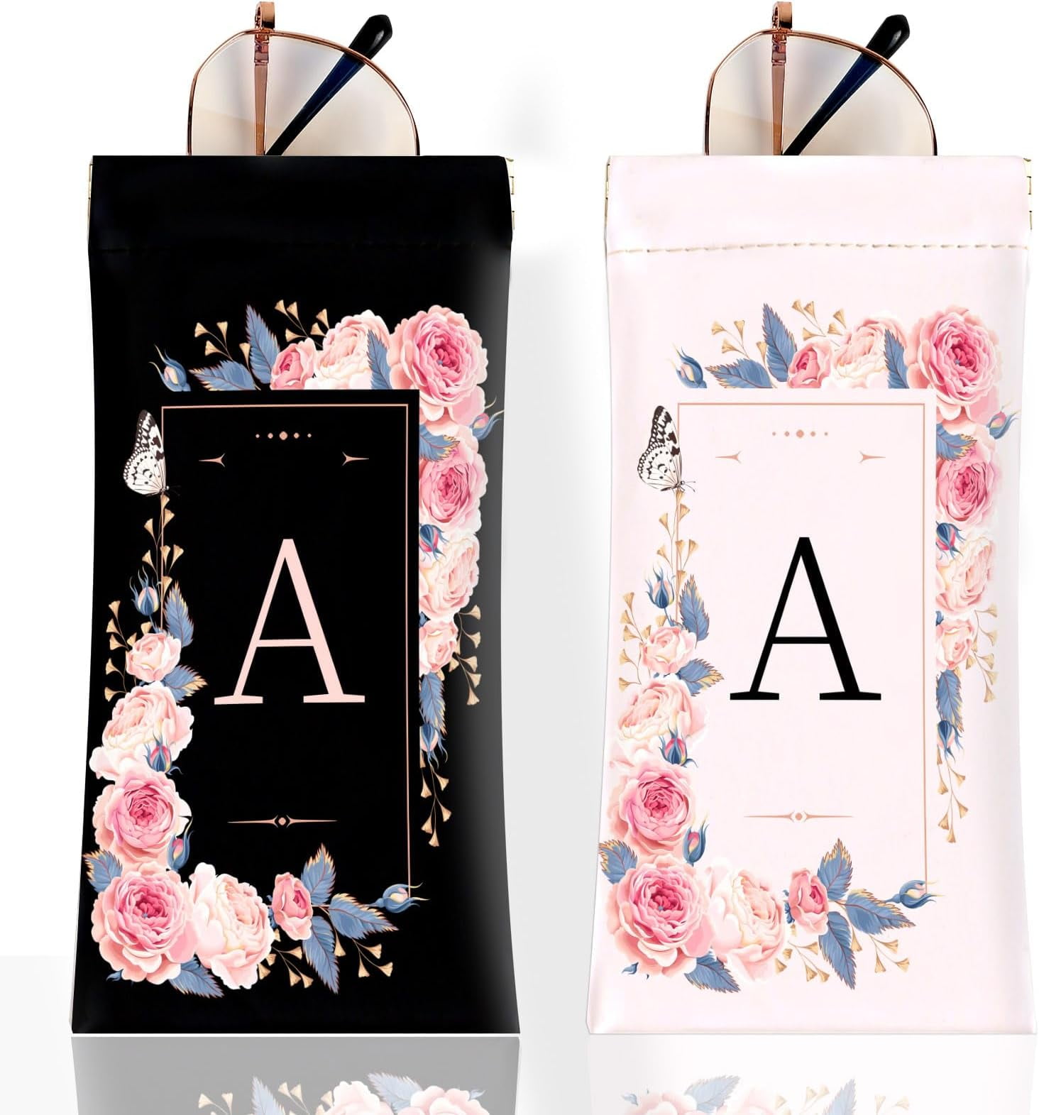 2 count Initial Letter Sunglass Eyeglass Glasses Case Soft PU Leather ...