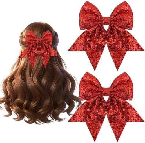 2 count Large Glitter Bow Hair Clip, 7-Inch Sequin Bling Hair Accessory ...