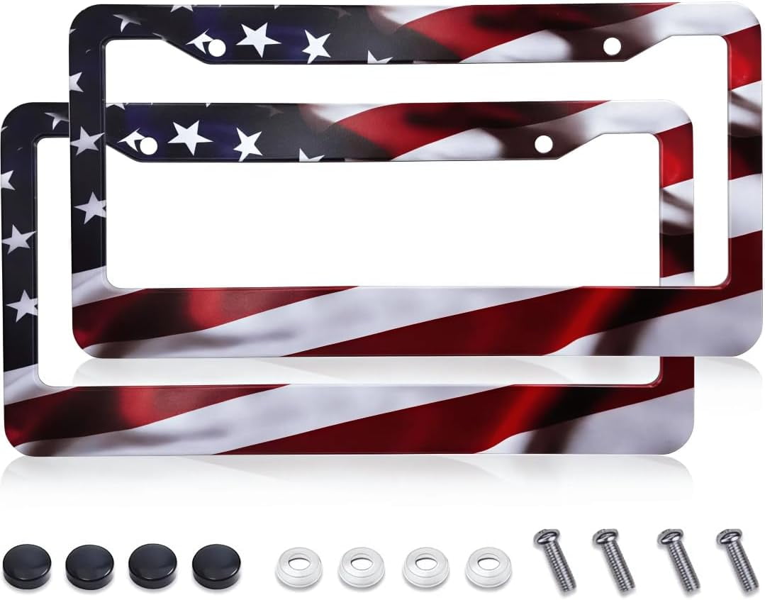 2 count License Plate Frames - Universal License Plate, Gloss Patriotic ...