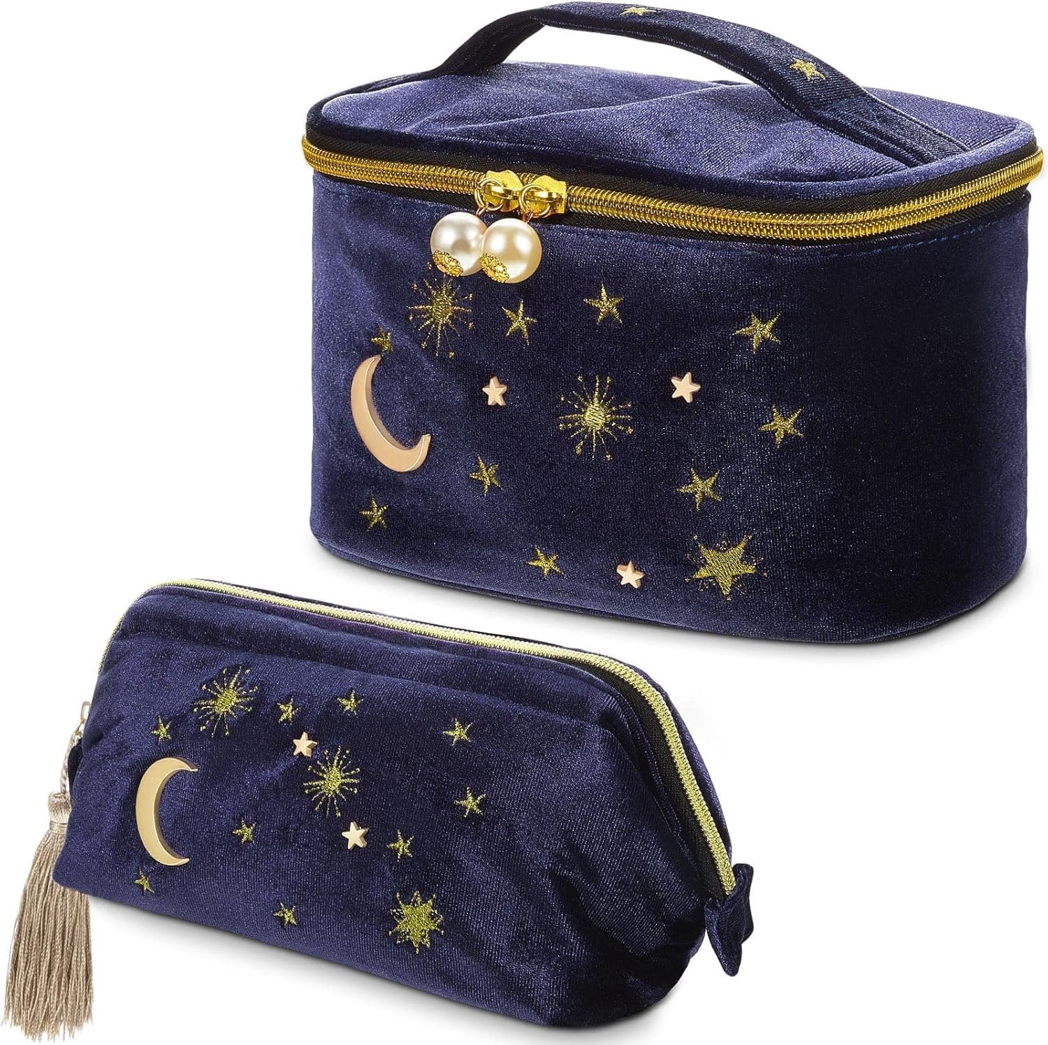 2 count Makeup Bag Moon Stars Bags Goth Embroidered Makeup Pouch ...