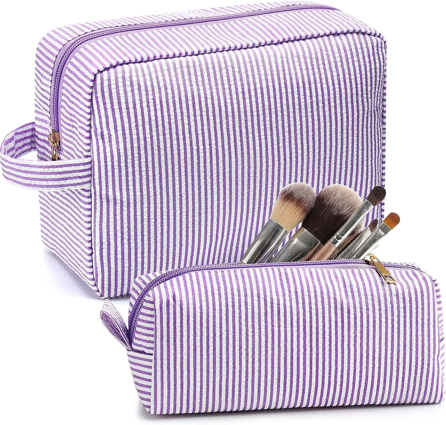 2 count Makeup Bag Set Cute Seersucker Pouch for Women Gifts Stripe ...