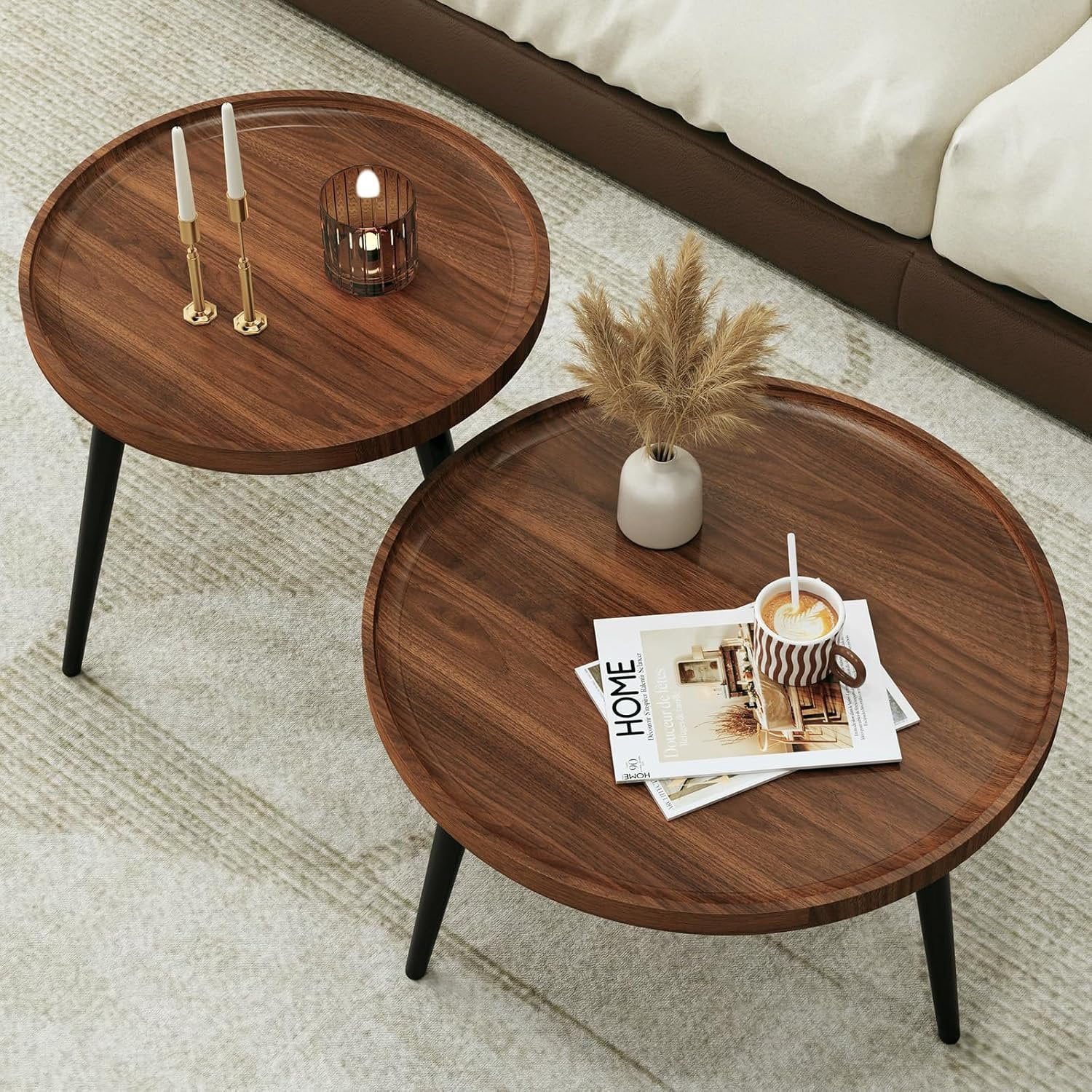 2 count Mid Century Modern Coffee Table Round for Living Room,Easy ...