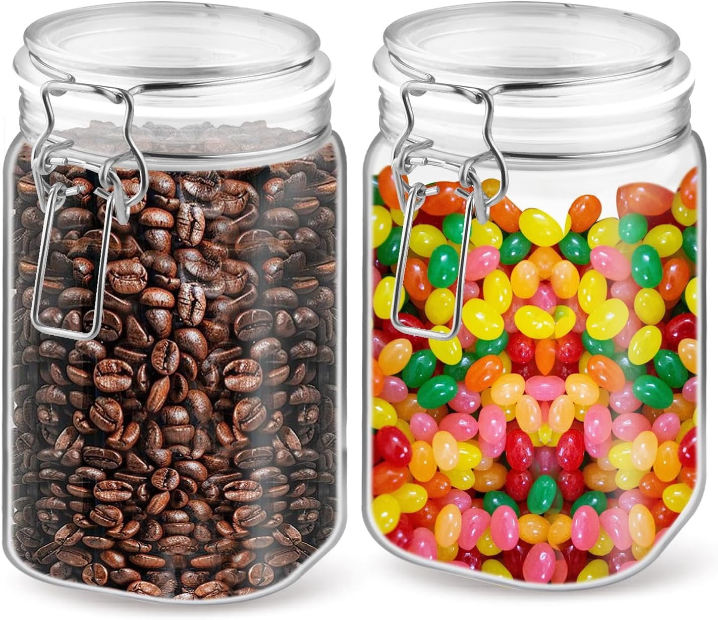 2 count Plastic Storage Jars with Locking Clamp Empty Square Clear ...