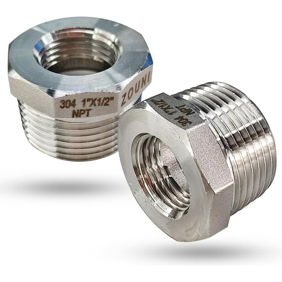 2 count Reducer Hex Bushing, 304 Stainless 1" Male NPT to 1/2" Female ...